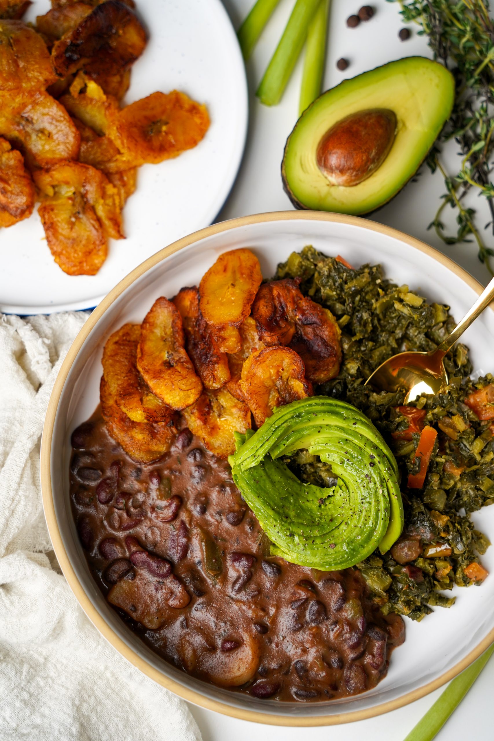Vegan Jamaican Stew Peas with Callaloo and Plantain - Asili Glam